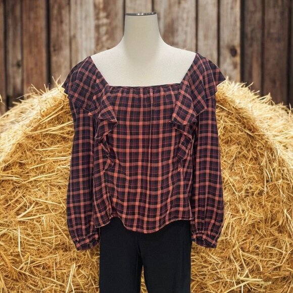Madewell | Tops | Madewell Plaid Ruffle Blouse L Cottagecore Preppy ...